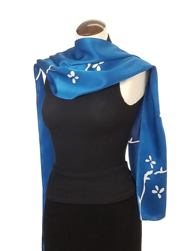 Cyan Garden - Hand Painted Silk Scarf / Wrap / Belt – Silks by Tonya